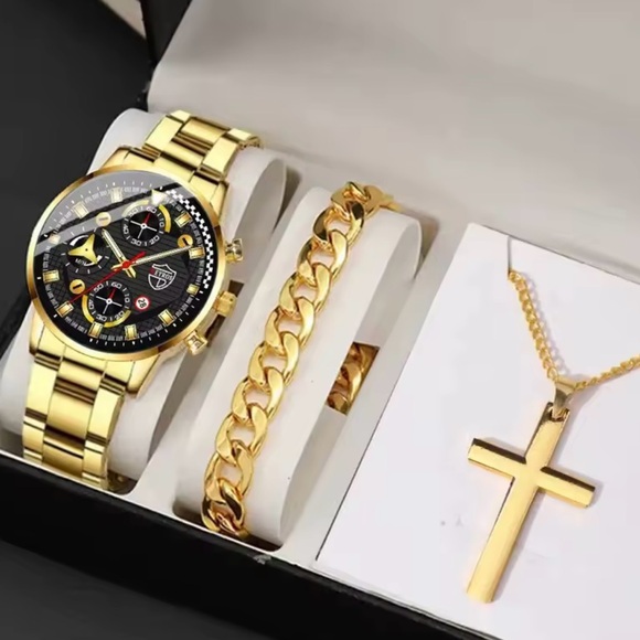 Accessories | Gold Watch And Jewelry Set | Poshmark